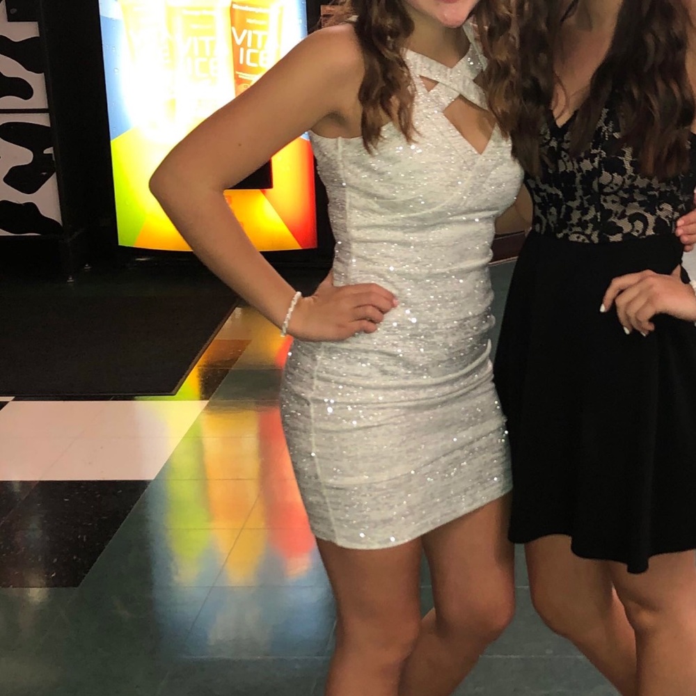 Small White Sparkly Homecoming Dress - Gem